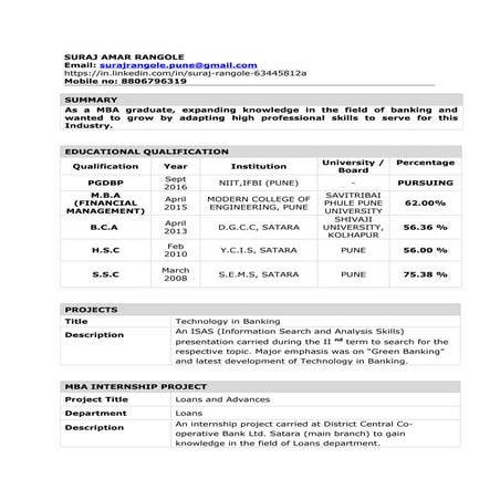 Suraj pgdbp resume | DOC