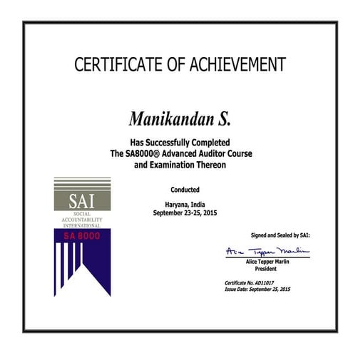 CERTIFICATE OF COURSE COMPLETION_Manikandan S. (1) | PDF | Graduation ...