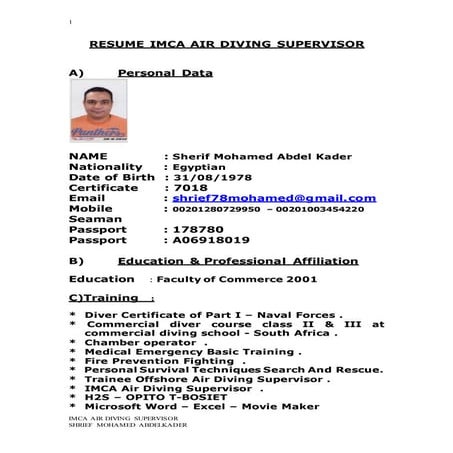 RESUME IMCA AIR DIVING SUPERVISOR | DOCX