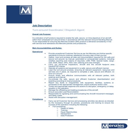 Turn Around Coordinator, Dispatch Agent (1) | PDF