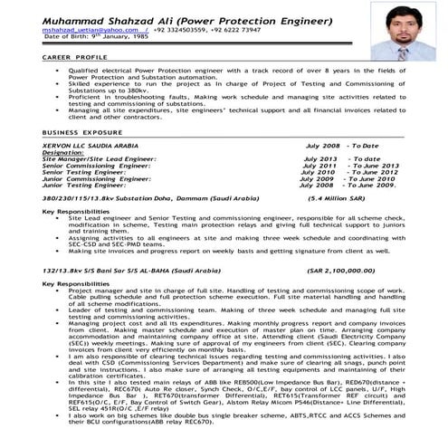 CV_Shahzad Ali protection engineer | DOCX