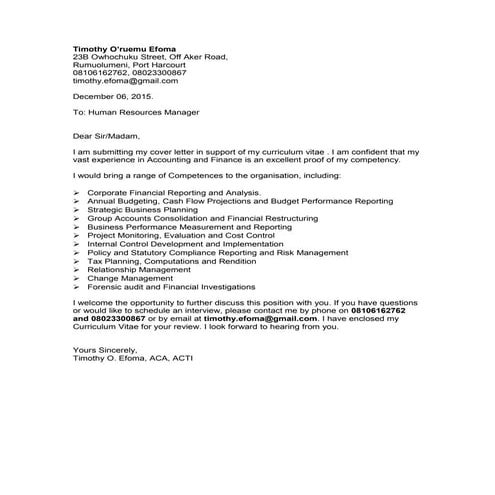 EFOMA TIMOTHY COVER LETTER | DOC