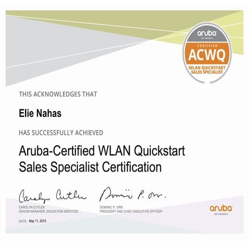 Aruba-Certified WLAN QuickStart Specialist (ACWQ) certification - Elie ...