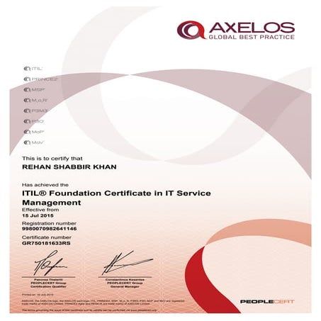 ITIL Certificate | PDF