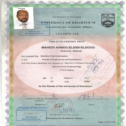 BS.c Mechanical certificate | PDF