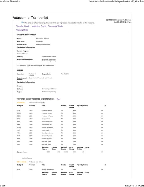 GWU_UNOFFICIAL_TRANSCRIPT | PDF | Undergraduate Education | College Education
