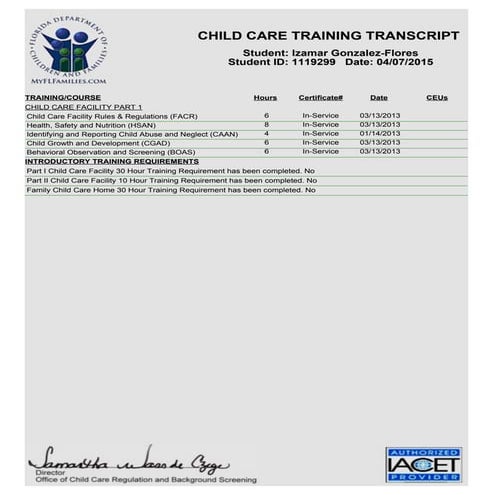 child care training transcript | PDF