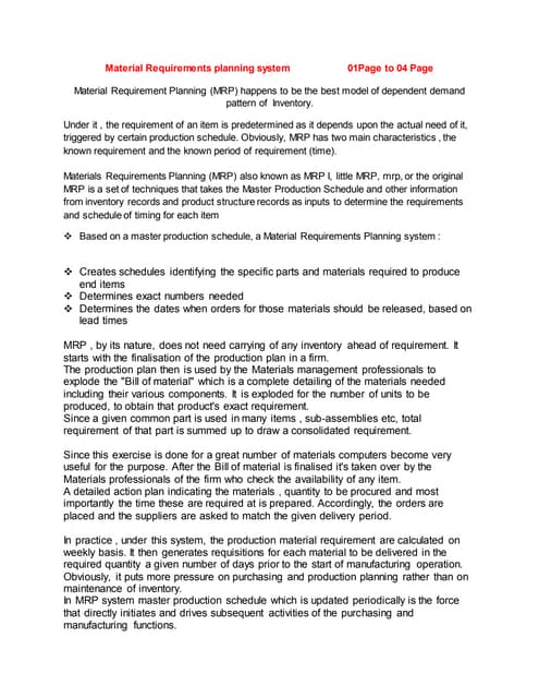 MATERIAL REQUIREMENTS PLANNING (MRP) | PPTX | Business | Business and ...