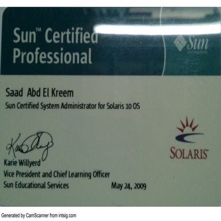 Saadelden Abdelkreem Sun Certification Card | PPT