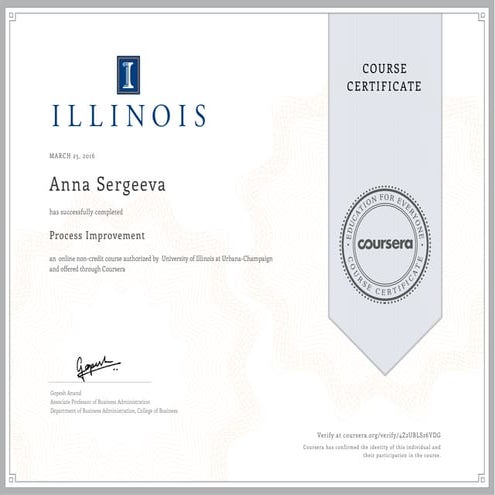 Coursera Process Improvement Course Certificate | PPT