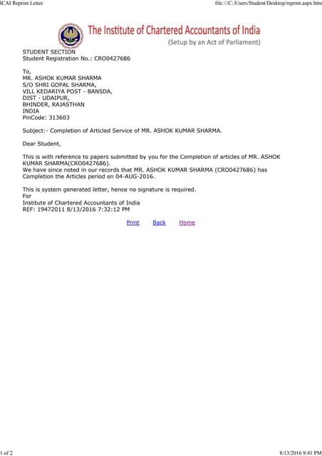 CA INTER PASS CERTIFICATE | PDF