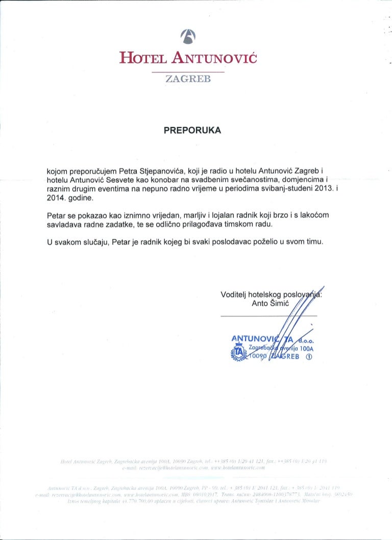 Preporuka za posao i radni odnos