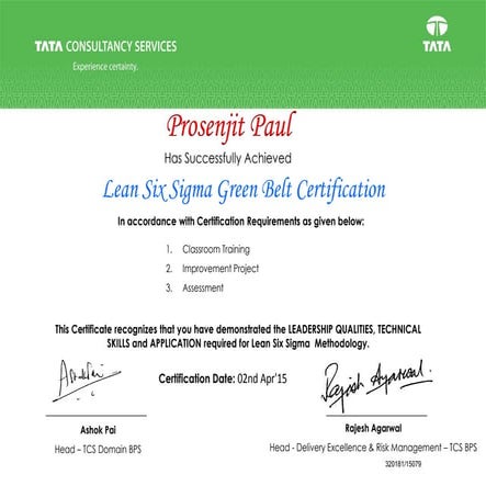 Prosenjit Paul_Lean Six Sigma Green Belt Certification | PDF