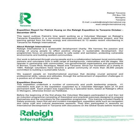 Expedition - Raleigh Int. 15K Expedition Report | PDF | Non-Profit ...