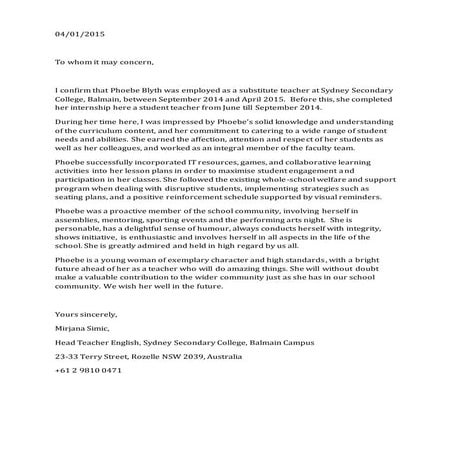 Mirjana Reference Letter | DOCX | Secondary Education | Education