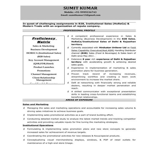 Sumit kumar resume for B2B | DOC | Sales | Business