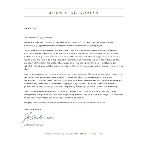 Josh Letter of Reference | DOC