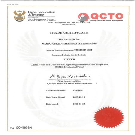 Trade test certificate | PDF