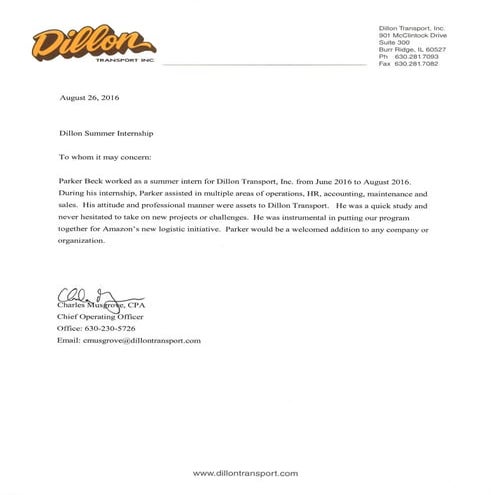 Dillon Transport Letter of Rec | PDF