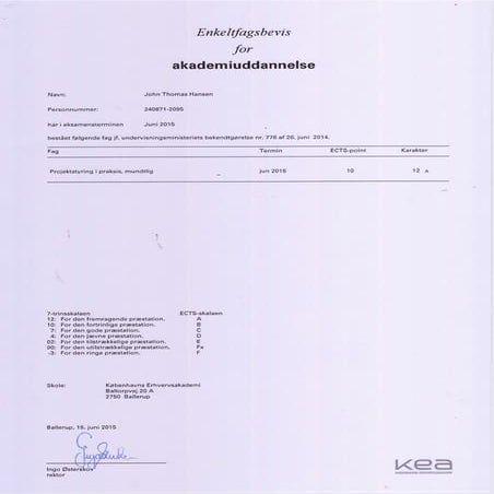 Eksamensbevis Projektstyring | PDF