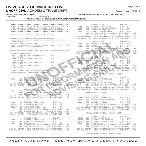 UWUnofficialTranscript | PDF