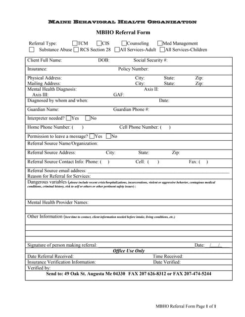 Referral screening, intake form | DOCX