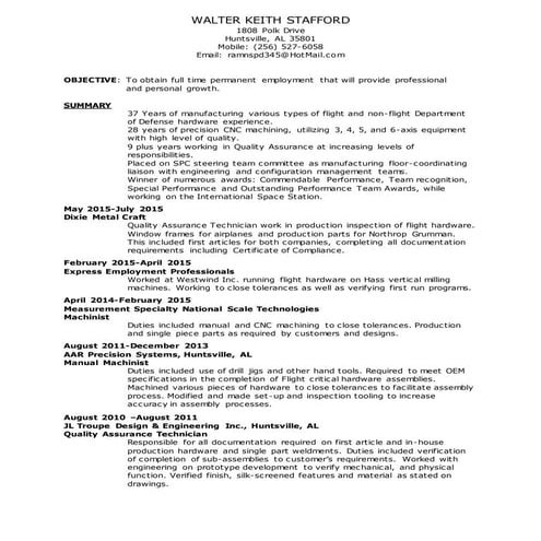 WALTER KEITH STAFFORD 2015 resume | DOCX