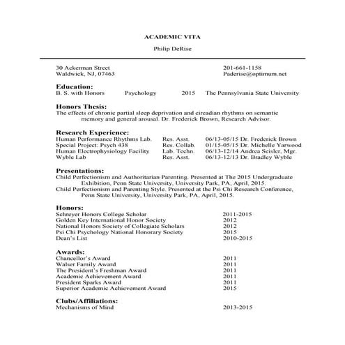 DeRise_Philip_ACADEMIC VITA | PDF