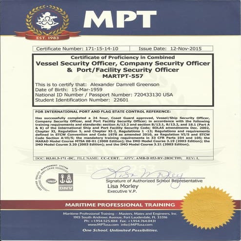 Port Facility Security Officer Certificate | PDF