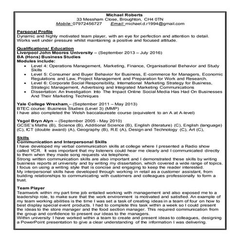 Michael Roberts CV | DOCX