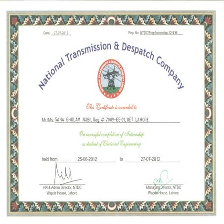 NTDC Internship Certificate | PDF