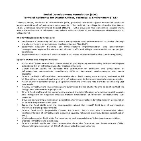 SDF06_ ToR of District Officer T&E | PDF