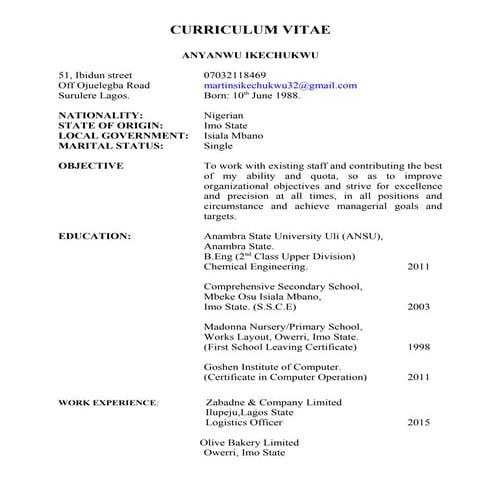 NEW CV nysc second format