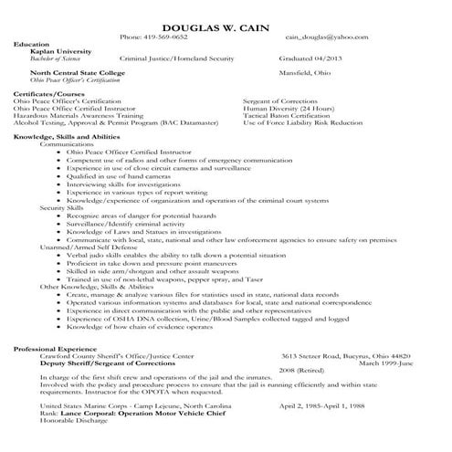 CainDouglas_Functional Resume_Dates | DOC | Arms & Ammunition ...