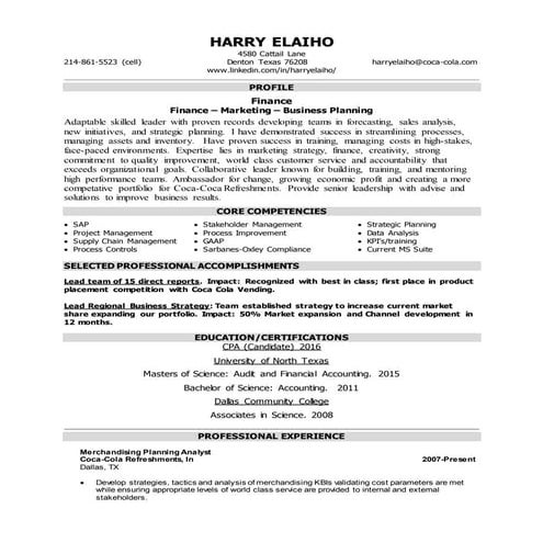 Harry Finance Resume | DOCX | Sales | Business