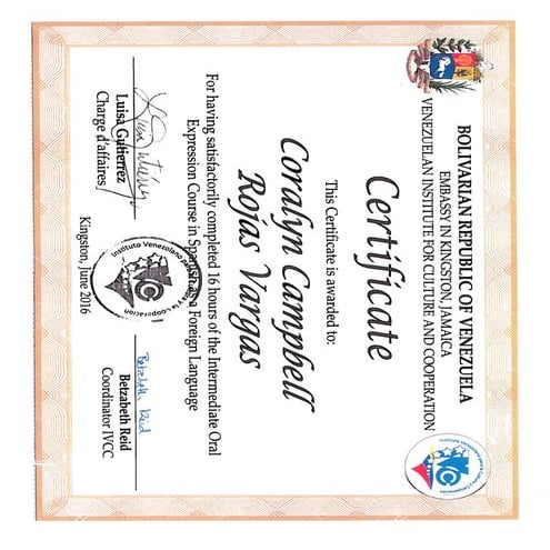 CORA Spanish Language Certificate -ORAL | PDF
