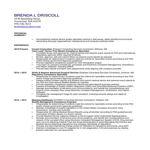 Brenda Driscoll Resume 3-4-16 | DOC