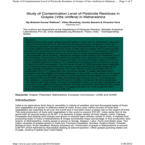 FATE OF INSECTICIDES IN GRAPES AND PROCESSED PRODUCTS .pptx