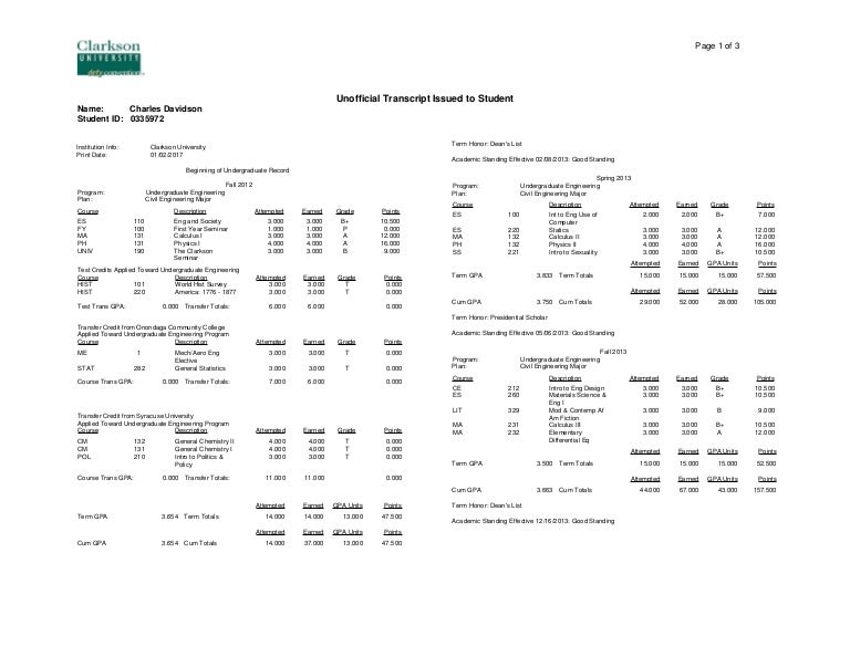 Unofficial Transcript