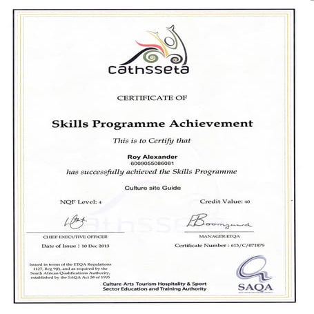 CATHSSETA Certificate | PDF