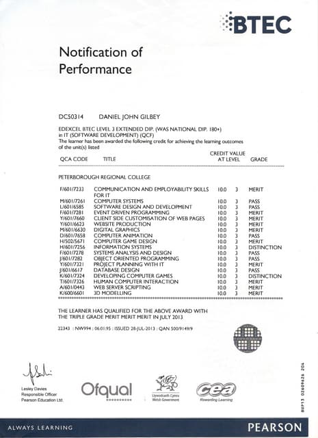Daniel Gilbey GCSE Results | PDF