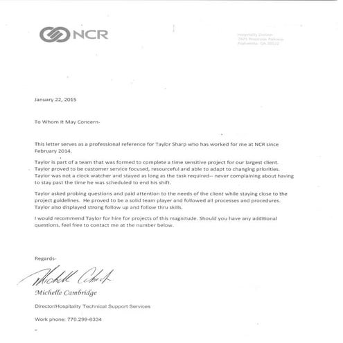 Letter of Recomendation From My Director at NCR | PDF