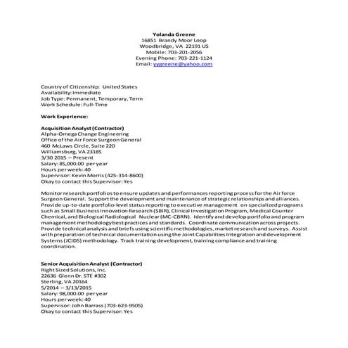 Resume Yolanda Greene | PDF