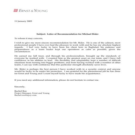 Ernst & Young Letter of Recommnedation | DOC