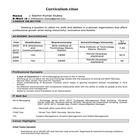 Sachin Kumar Dubey CV | DOC