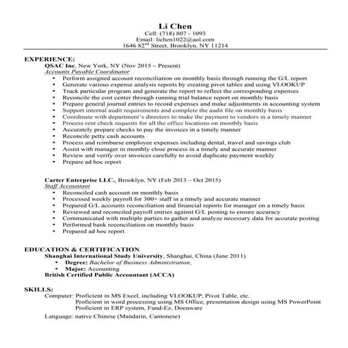 resume of li chen | PDF