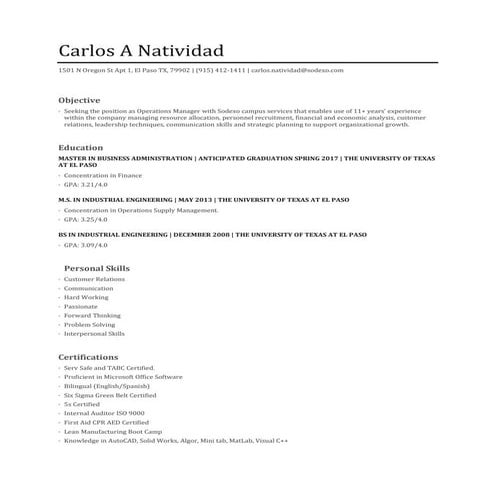Carlos A Natividad Resume 2016 | PDF | Human Resources | Business