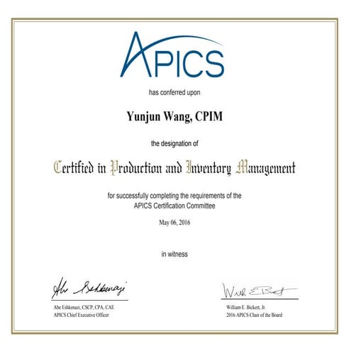 APICS_CPIM_Original_Certificate_Letter | PDF | Business | Business and ...