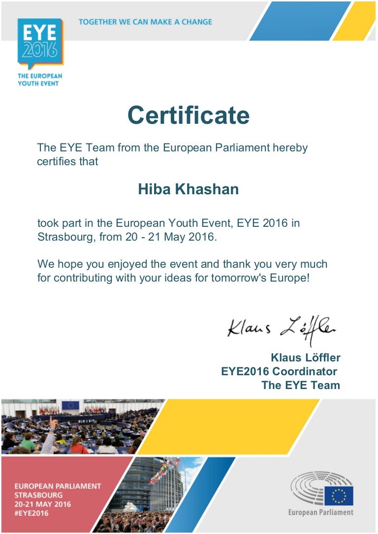 EYE 2016 certificate