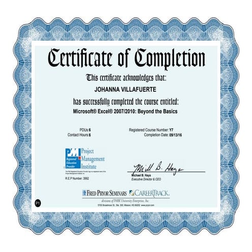 CPU-Certificate Excel Training | PPT